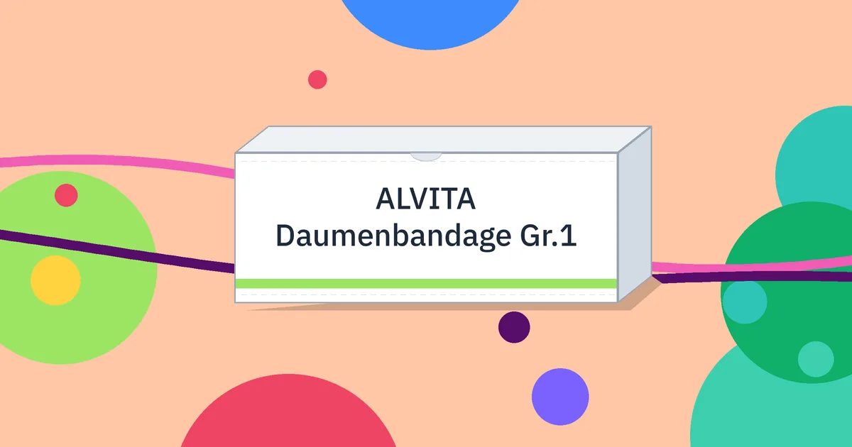 Symbolbild: Packung mit der Aufschrift ALVITA Daumenbandage Gr.1 (PZN 11151713) – Verfügbarkeit und Bezug in Apotheken in Frankfurt am Main