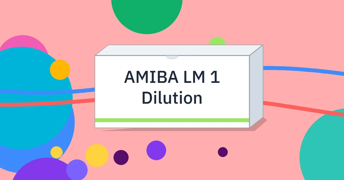 Symbolbild: Packung mit der Aufschrift AMIBA LM 1 Dilution (PZN 13318407) – Verfügbarkeit und Bezug in Apotheken in Frankfurt am Main