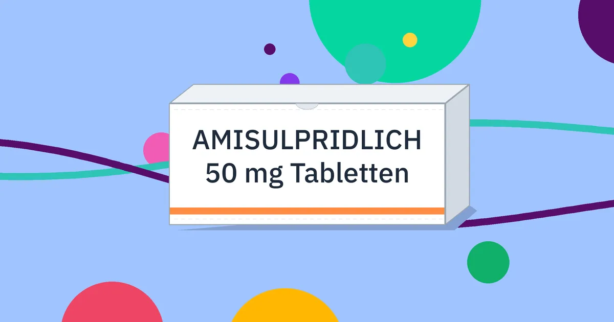 Symbolbild: Packung mit der Aufschrift AMISULPRIDLICH 50 mg Tabletten (PZN 02943898) – Verfügbarkeit und Bezug in Apotheken in Frankfurt am Main