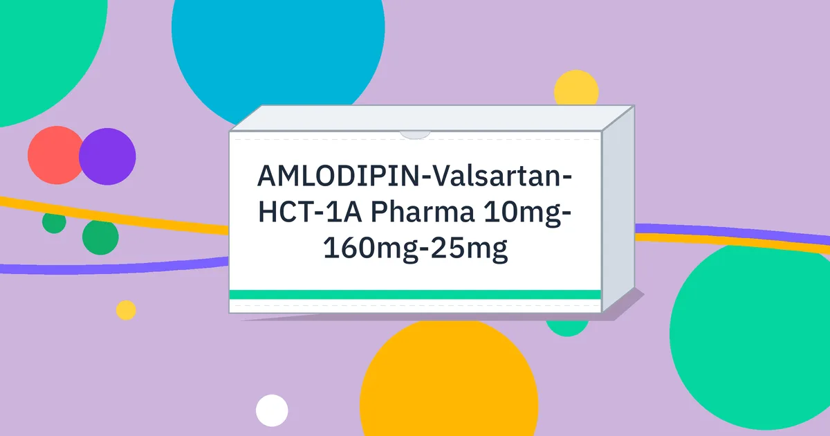 Symbolbild: Packung mit der Aufschrift AMLODIPIN-Valsartan-HCT-1A Pharma 10mg-160mg-25mg (PZN 16003259) – Verfügbarkeit und Bezug in Apotheken in Frankfurt am Main