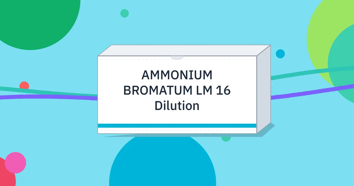 Symbolbild: Packung mit der Aufschrift AMMONIUM BROMATUM LM 16 Dilution (PZN 13320433) – Verfügbarkeit und Bezug in Apotheken in Frankfurt am Main