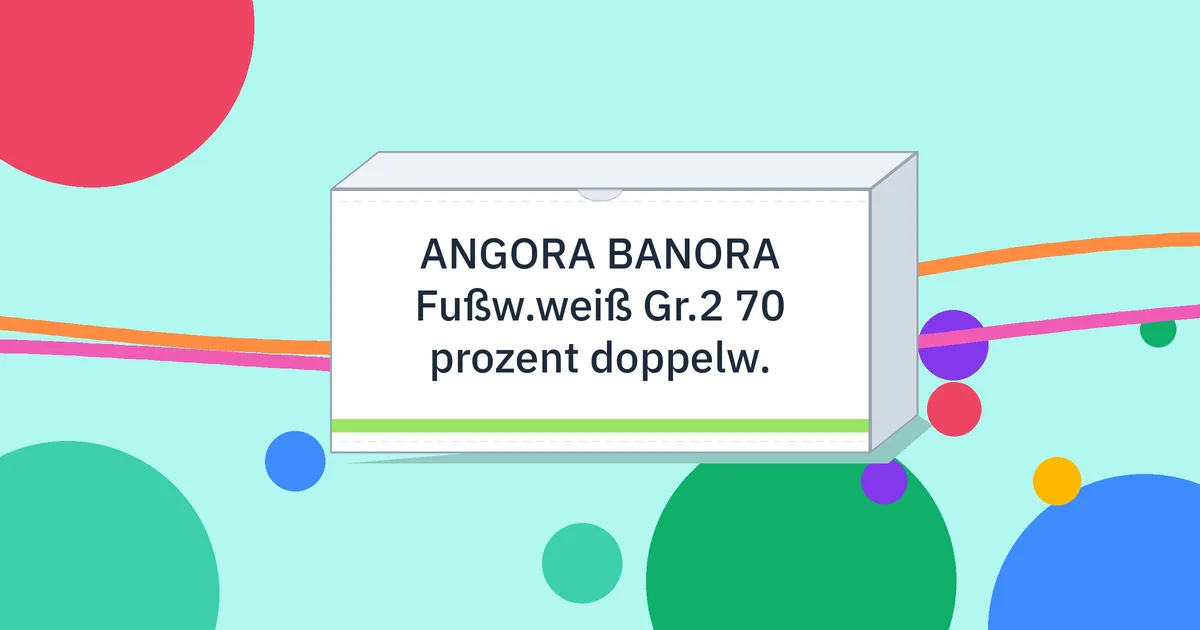 Symbolbild: Packung mit der Aufschrift ANGORA BANORA Fußw.weiß Gr.2 70 prozent doppelw. (PZN 02769408) – Verfügbarkeit und Bezug in Apotheken in Frankfurt am Main
