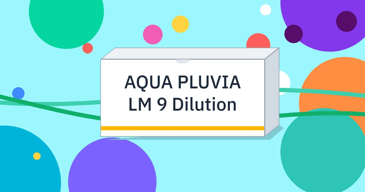 Symbolbild: Packung mit der Aufschrift AQUA PLUVIA LM 9 Dilution (PZN 12765914) – Verfügbarkeit und Bezug in Apotheken in Frankfurt am Main