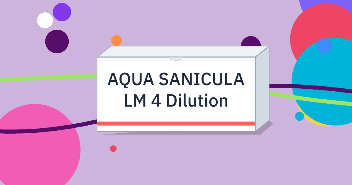 Symbolbild: Packung mit der Aufschrift AQUA SANICULA LM 4 Dilution (PZN 13381794) – Verfügbarkeit und Bezug in Apotheken in Frankfurt am Main