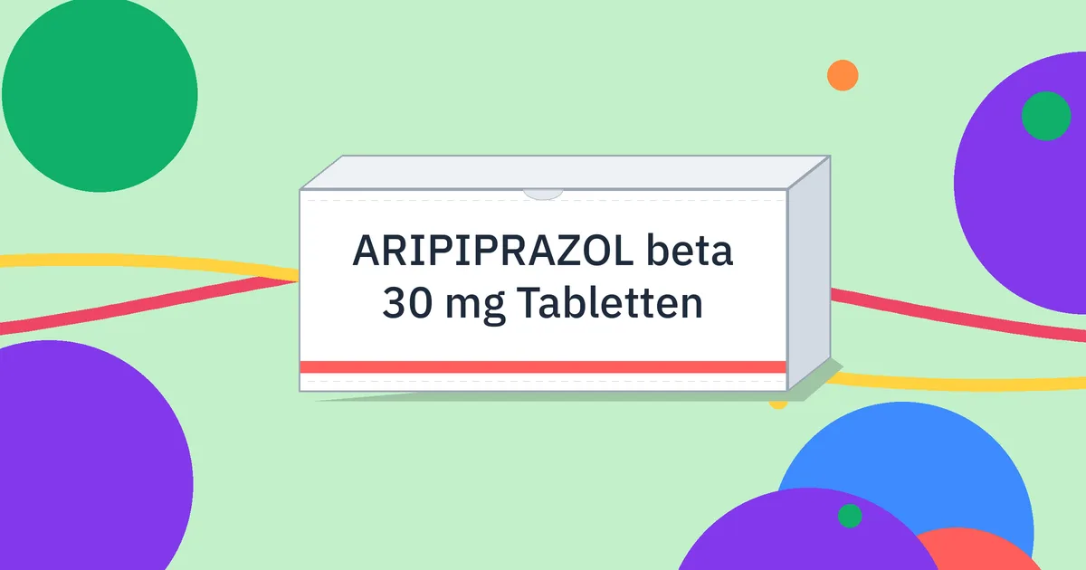 Symbolbild: Packung mit der Aufschrift ARIPIPRAZOL beta 30 mg Tabletten (PZN 07504554) – Verfügbarkeit und Bezug in Apotheken in Frankfurt am Main