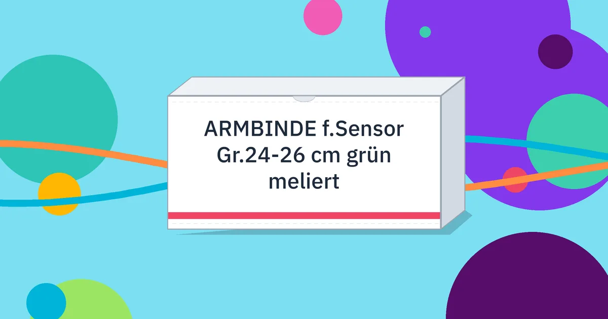 Symbolbild: Packung mit der Aufschrift ARMBINDE f.Sensor Gr.24-26 cm grün meliert (PZN 13917527) – Verfügbarkeit und Bezug in Apotheken in Frankfurt am Main