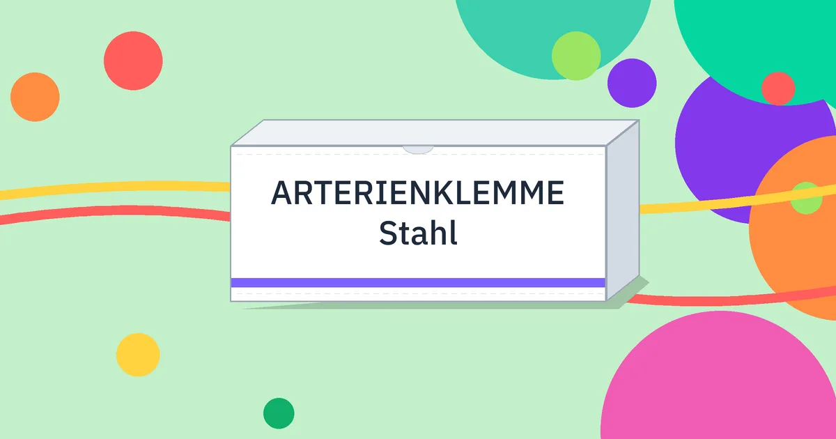 Symbolbild: Packung mit der Aufschrift ARTERIENKLEMME Stahl (PZN 04755379) – Verfügbarkeit und Bezug in Apotheken in Frankfurt am Main
