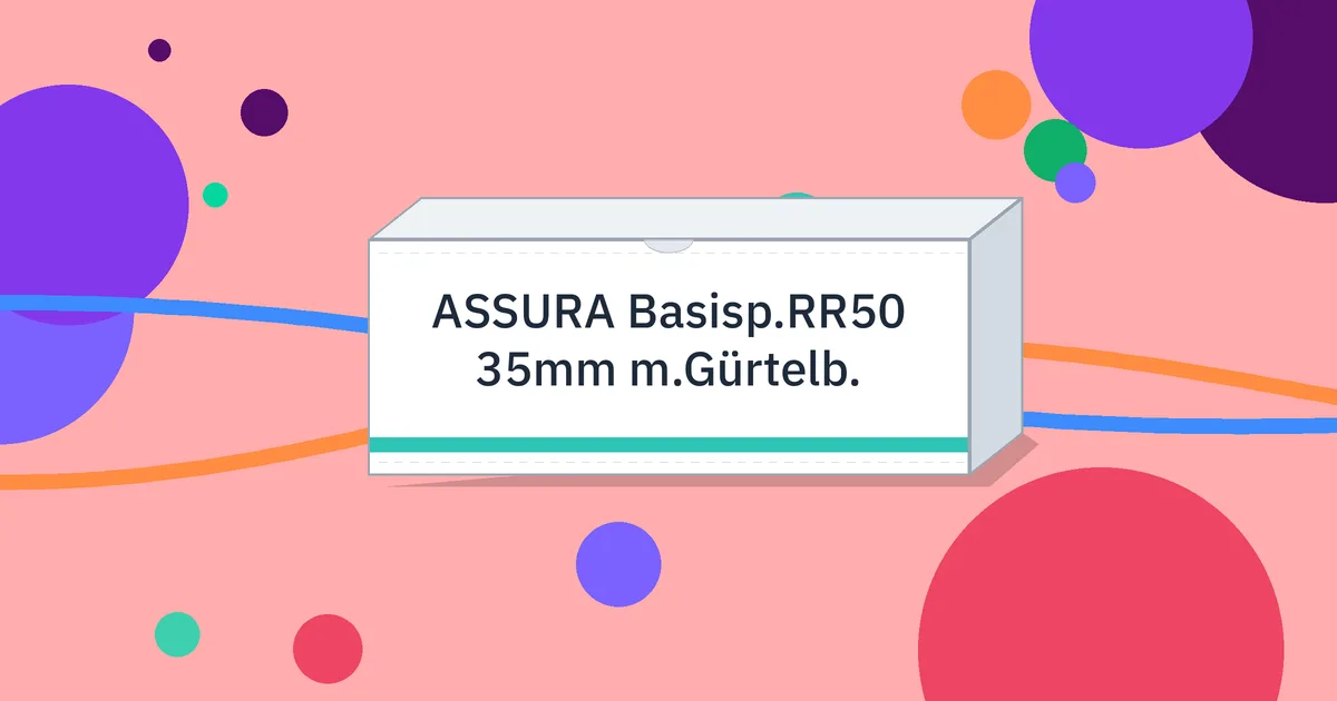 Symbolbild: Packung mit der Aufschrift ASSURA Basisp.RR50 35mm m.Gürtelb. (PZN 08696610) – Verfügbarkeit und Bezug in Apotheken in Frankfurt am Main