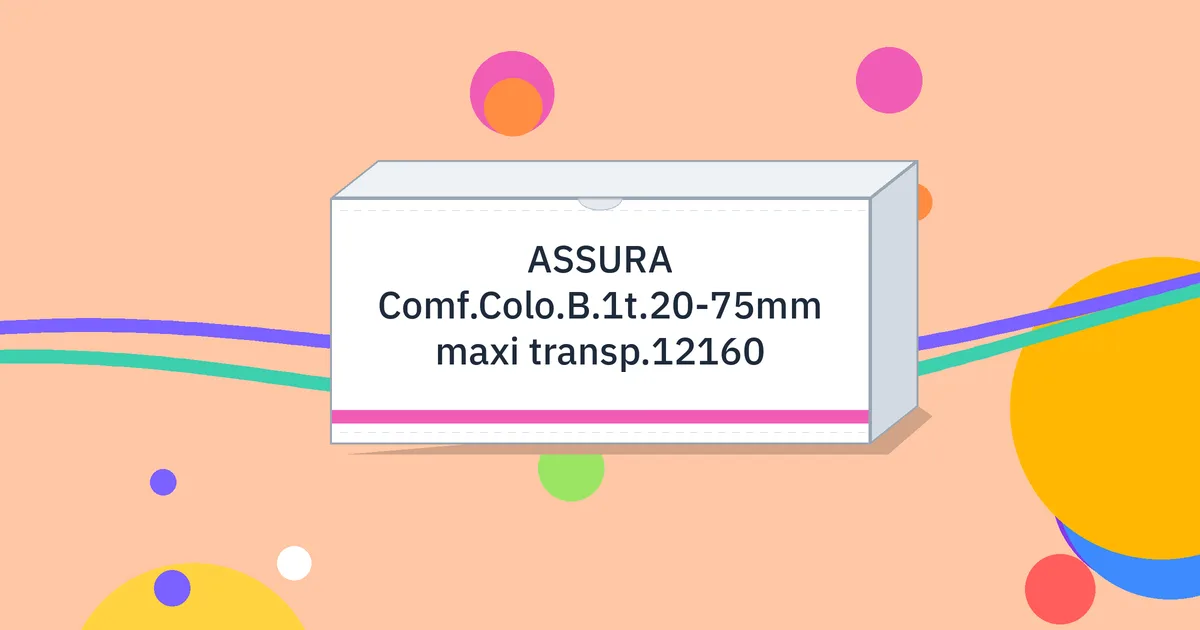 Symbolbild: Packung mit der Aufschrift ASSURA Comf.Colo.B.1t.20-75mm maxi transp.12160 (PZN 08996068) – Verfügbarkeit und Bezug in Apotheken in Frankfurt am Main