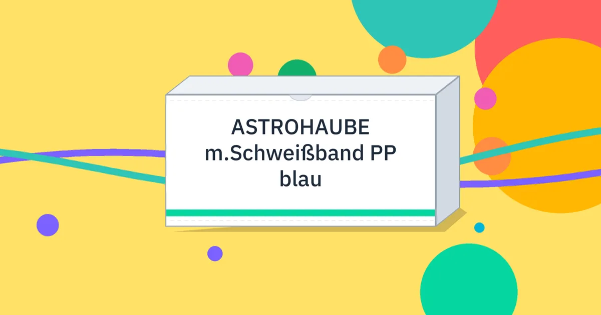 Symbolbild: Packung mit der Aufschrift ASTROHAUBE m.Schweißband PP blau (PZN 20607454) – Verfügbarkeit und Bezug in Apotheken in Frankfurt am Main