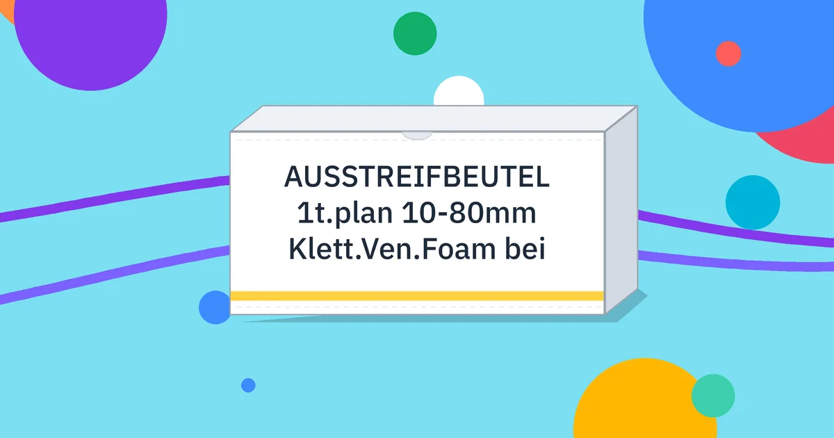 Symbolbild: Packung mit der Aufschrift AUSSTREIFBEUTEL 1t.plan 10-80mm Klett.Ven.Foam bei (PZN 17940606) – Verfügbarkeit und Bezug in Apotheken in Frankfurt am Main