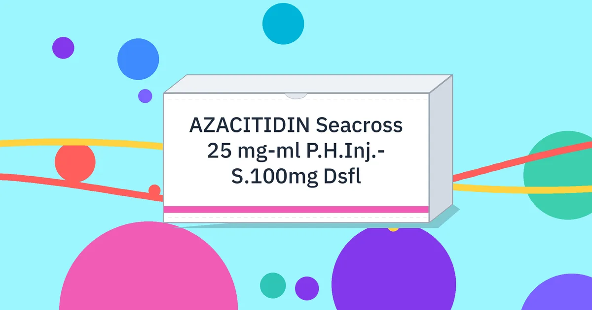 Symbolbild: Packung mit der Aufschrift AZACITIDIN Seacross 25 mg-ml P.H.Inj.-S.100mg Dsfl (PZN 17599024) – Verfügbarkeit und Bezug in Apotheken in Frankfurt am Main
