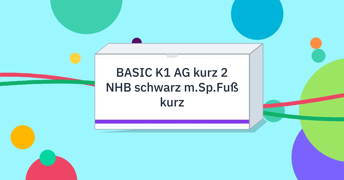 Symbolbild: Packung mit der Aufschrift BASIC K1 AG kurz 2 NHB schwarz m.Sp.Fuß kurz (PZN 20259941) – Verfügbarkeit und Bezug in Apotheken in Frankfurt am Main