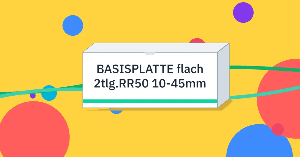 Symbolbild: Packung mit der Aufschrift BASISPLATTE flach 2tlg.RR50 10-45mm (PZN 17944567) – Verfügbarkeit und Bezug in Apotheken in Frankfurt am Main