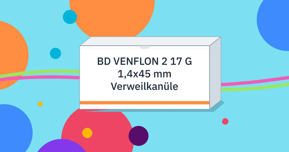 Symbolbild: Packung mit der Aufschrift BD VENFLON 2 17 G 1,4x45 mm Verweilkanüle (PZN 02768076) – Verfügbarkeit und Bezug in Apotheken in Frankfurt am Main