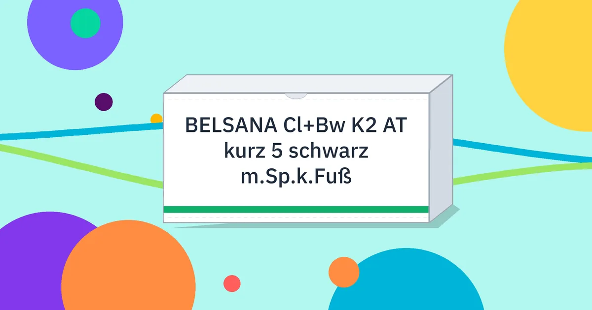 Symbolbild: Packung mit der Aufschrift BELSANA Cl+Bw K2 AT kurz 5 schwarz m.Sp.k.Fuß (PZN 12253255) – Verfügbarkeit und Bezug in Apotheken in Frankfurt am Main