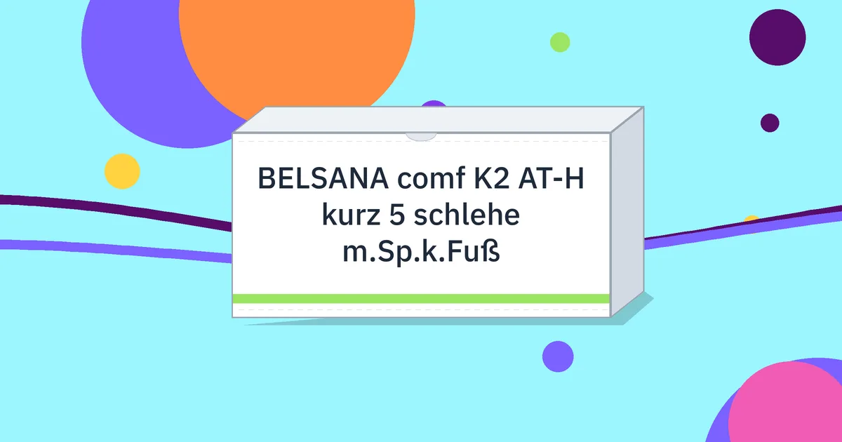 Symbolbild: Packung mit der Aufschrift BELSANA comf K2 AT-H kurz 5 schlehe m.Sp.k.Fuß (PZN 12331156) – Verfügbarkeit und Bezug in Apotheken in Frankfurt am Main