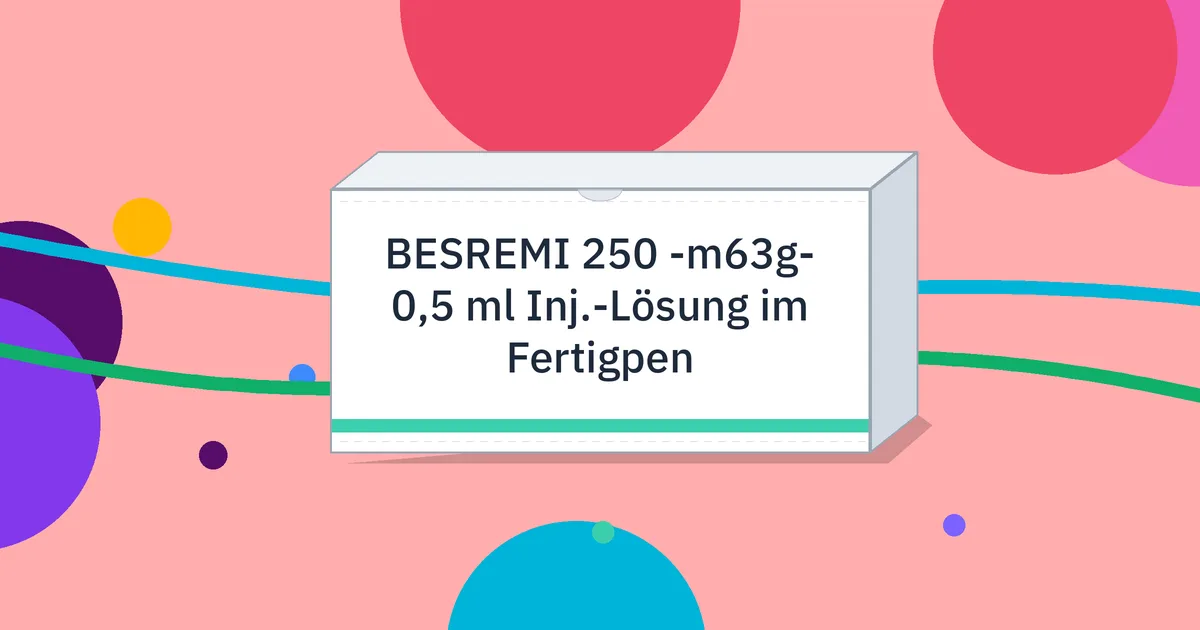 Symbolbild: Packung mit der Aufschrift BESREMI 250 -m63g-0,5 ml Inj.-Lösung im Fertigpen (PZN 20401190) – Verfügbarkeit und Bezug in Apotheken in Frankfurt am Main