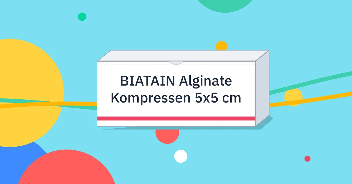 Symbolbild: Packung mit der Aufschrift BIATAIN Alginate Kompressen 5x5 cm (PZN 18776008) – Verfügbarkeit und Bezug in Apotheken in Frankfurt am Main