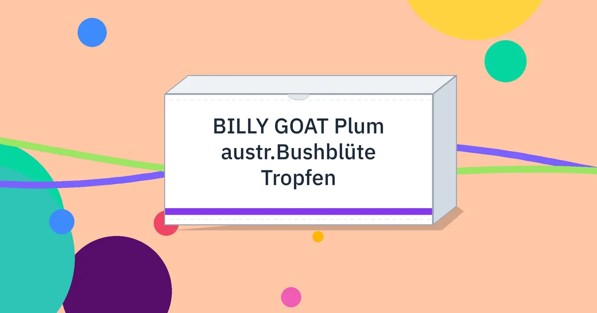 Symbolbild: Packung mit der Aufschrift BILLY GOAT Plum austr.Bushblüte Tropfen (PZN 06126328) – Verfügbarkeit und Bezug in Apotheken in Frankfurt am Main