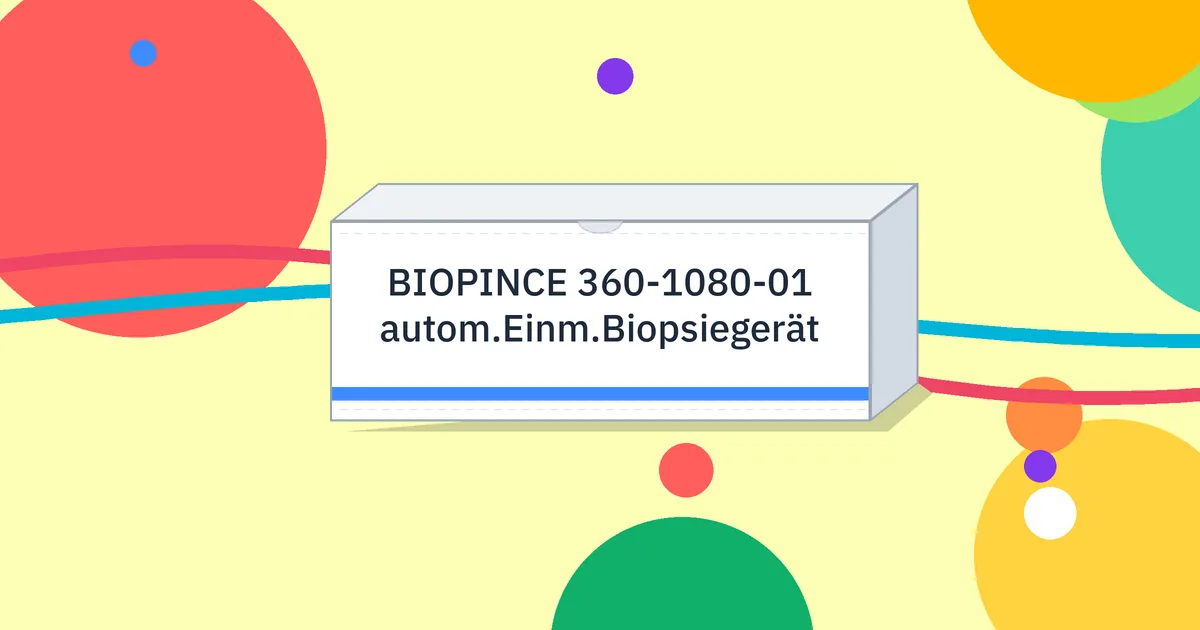 Symbolbild: Packung mit der Aufschrift BIOPINCE 360-1080-01 autom.Einm.Biopsiegerät (PZN 16140766) – Verfügbarkeit und Bezug in Apotheken in Frankfurt am Main
