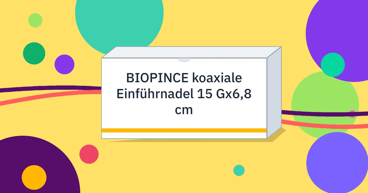 Symbolbild: Packung mit der Aufschrift BIOPINCE koaxiale Einführnadel 15 Gx6,8 cm (PZN 06769351) – Verfügbarkeit und Bezug in Apotheken in Frankfurt am Main