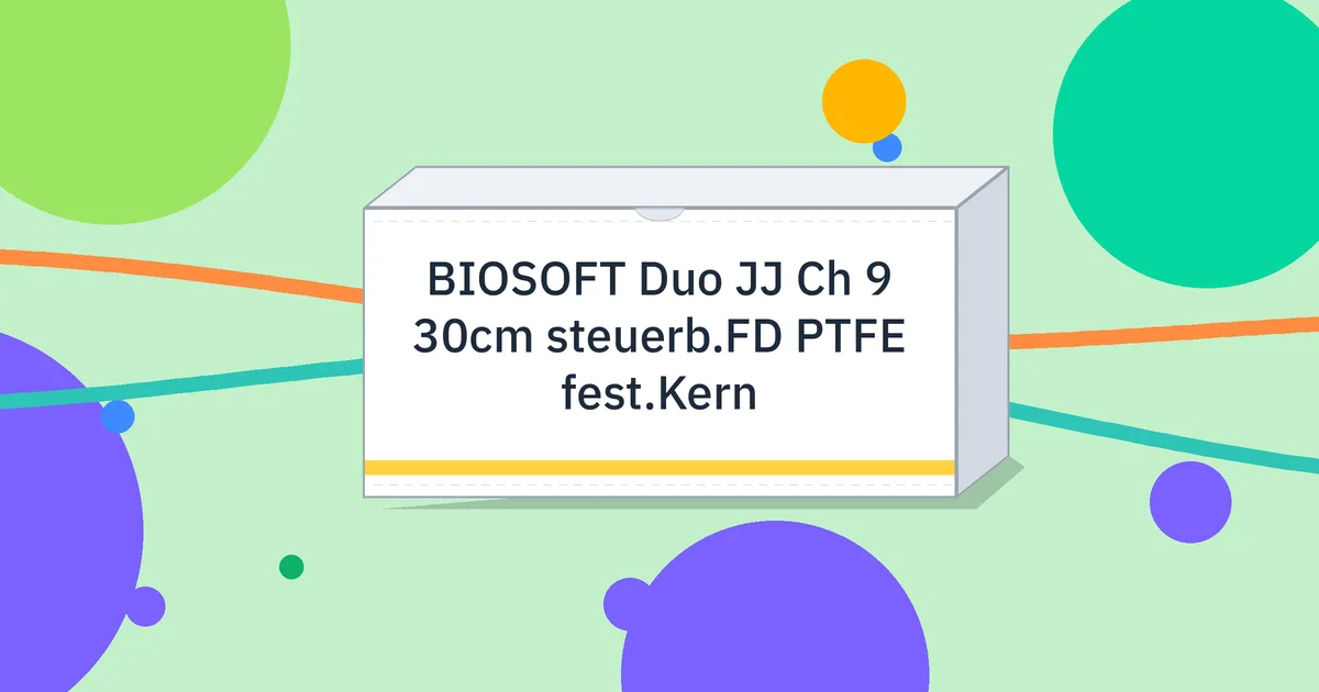 Symbolbild: Packung mit der Aufschrift BIOSOFT Duo JJ Ch 9 30cm steuerb.FD PTFE fest.Kern (PZN 17509825) – Verfügbarkeit und Bezug in Apotheken in Frankfurt am Main