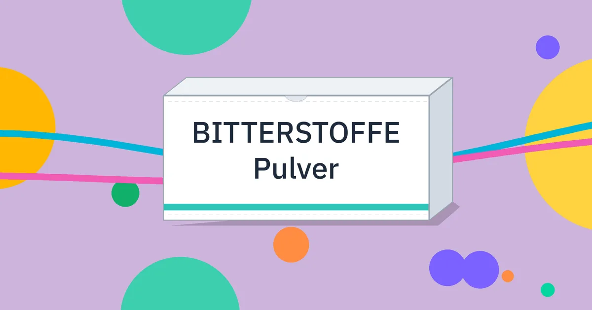 Symbolbild: Packung mit der Aufschrift BITTERSTOFFE Pulver (PZN 19361522) – Verfügbarkeit und Bezug in Apotheken in Frankfurt am Main