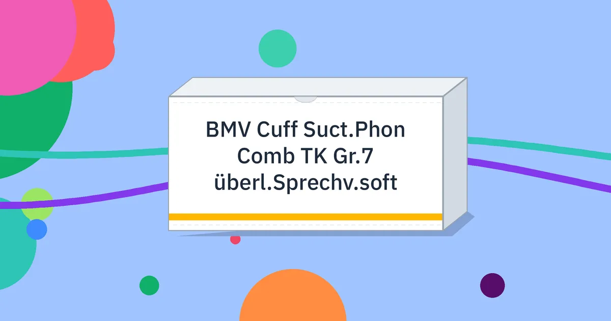 Symbolbild: Packung mit der Aufschrift BMV Cuff Suct.Phon Comb TK Gr.7 überl.Sprechv.soft (PZN 18384047) – Verfügbarkeit und Bezug in Apotheken in Frankfurt am Main