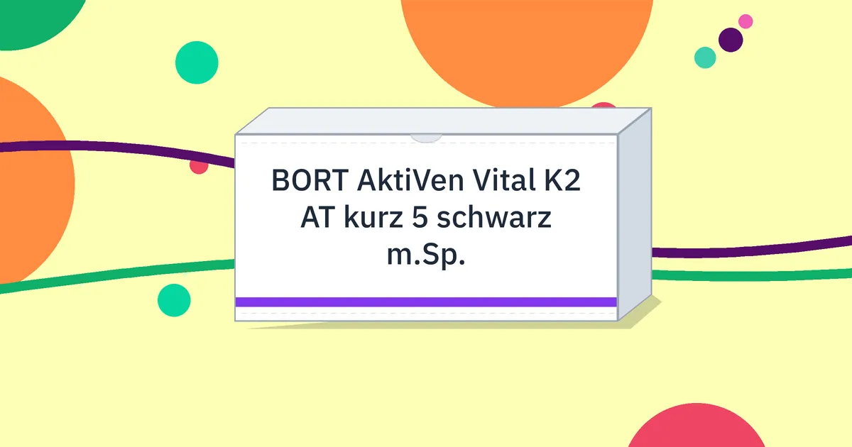 Symbolbild: Packung mit der Aufschrift BORT AktiVen Vital K2 AT kurz 5 schwarz m.Sp. (PZN 13740626) – Verfügbarkeit und Bezug in Apotheken in Frankfurt am Main
