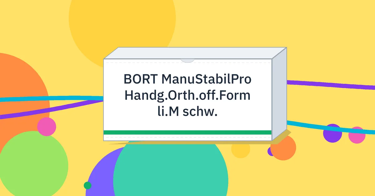 Symbolbild: Packung mit der Aufschrift BORT ManuStabilPro Handg.Orth.off.Form li.M schw. (PZN 11583648) – Verfügbarkeit und Bezug in Apotheken in Frankfurt am Main