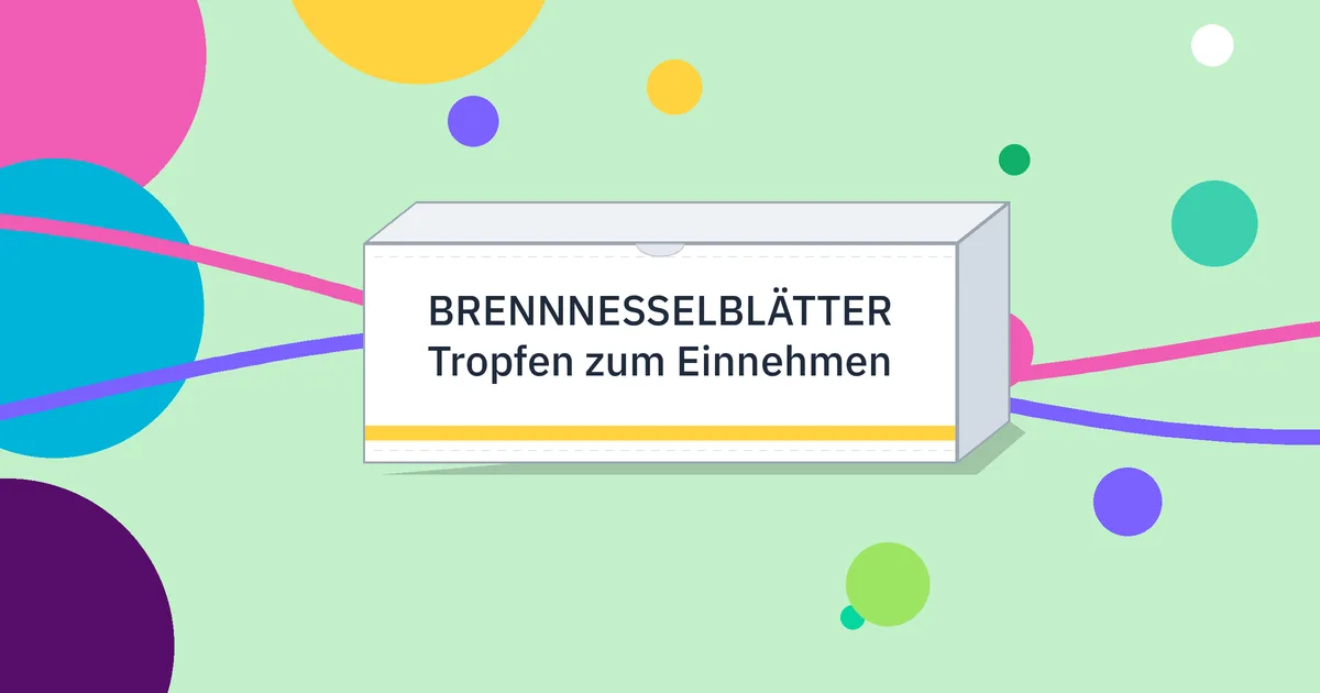 Symbolbild: Packung mit der Aufschrift BRENNNESSELBLÄTTER Tropfen zum Einnehmen (PZN 11366388) – Verfügbarkeit und Bezug in Apotheken in Frankfurt am Main