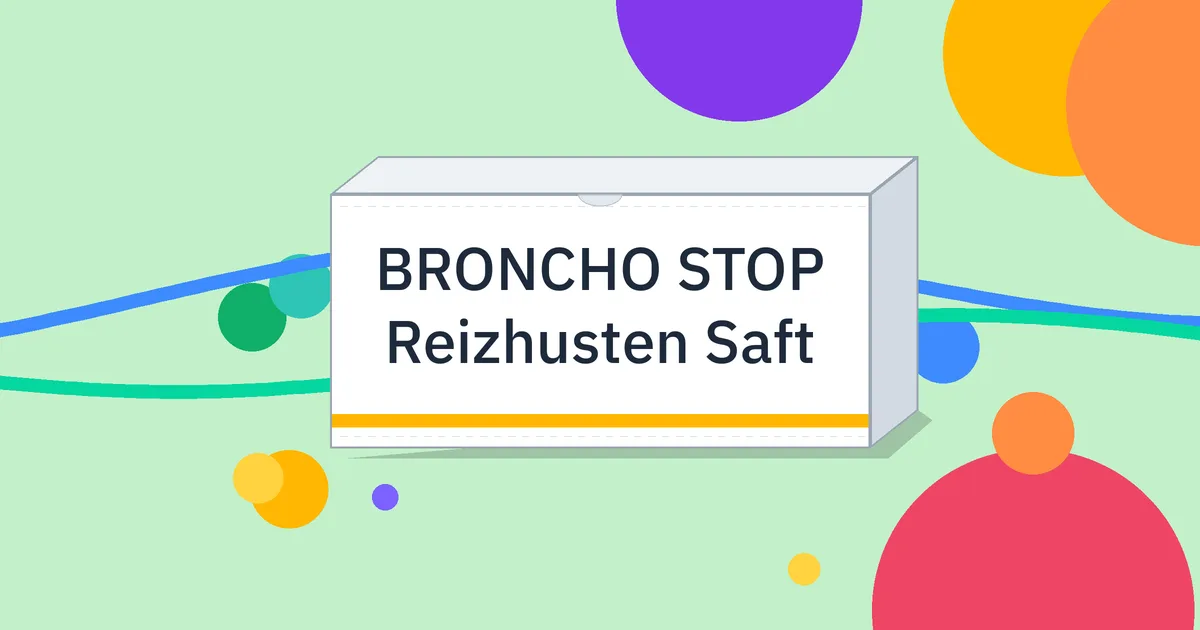 Symbolbild: Packung mit der Aufschrift BRONCHO STOP Reizhusten Saft (PZN 20202473) – Verfügbarkeit und Bezug in Apotheken in Frankfurt am Main