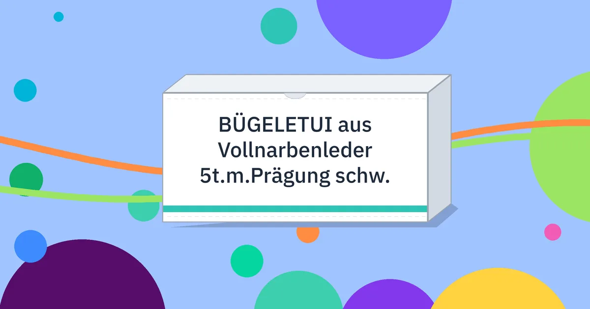 Symbolbild: Packung mit der Aufschrift BÜGELETUI aus Vollnarbenleder 5t.m.Prägung schw. (PZN 18432869) – Verfügbarkeit und Bezug in Apotheken in Frankfurt am Main
