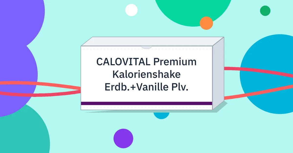 Symbolbild: Packung mit der Aufschrift CALOVITAL Premium Kalorienshake Erdb.+Vanille Plv. (PZN 19512978) – Verfügbarkeit und Bezug in Apotheken in Frankfurt am Main