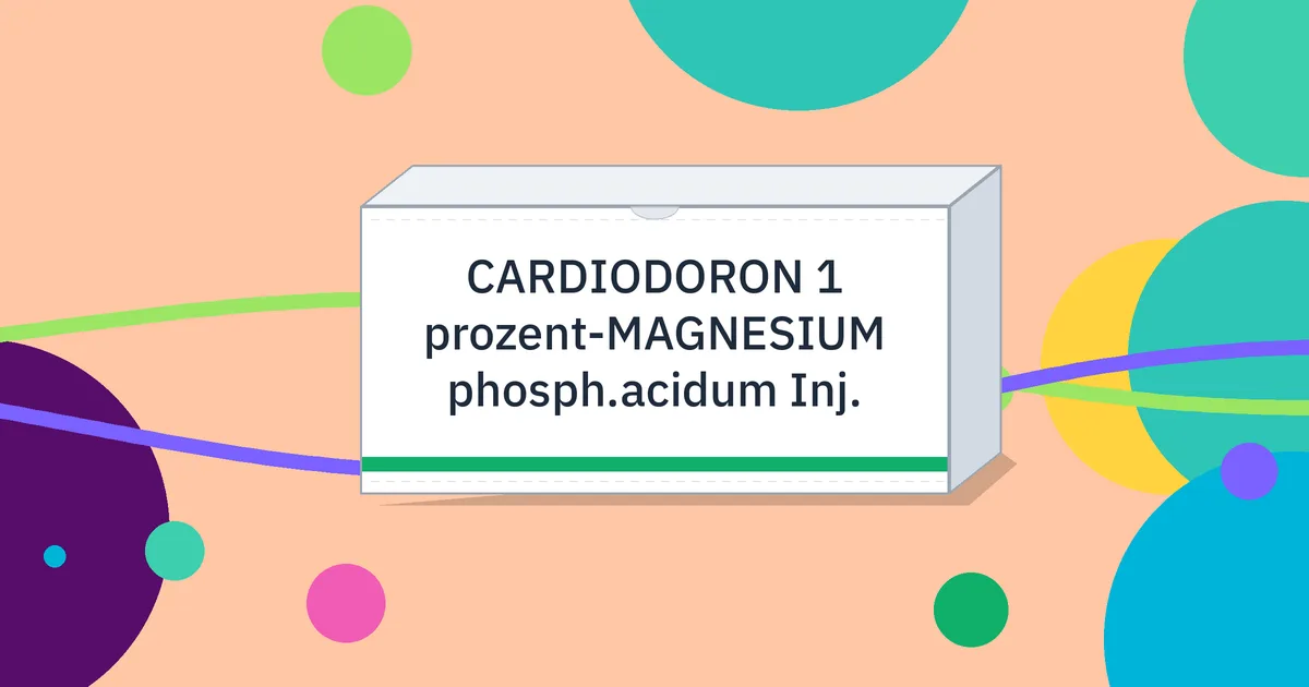 Symbolbild: Packung mit der Aufschrift CARDIODORON 1 prozent-MAGNESIUM phosph.acidum Inj. (PZN 01620348) – Verfügbarkeit und Bezug in Apotheken in Frankfurt am Main