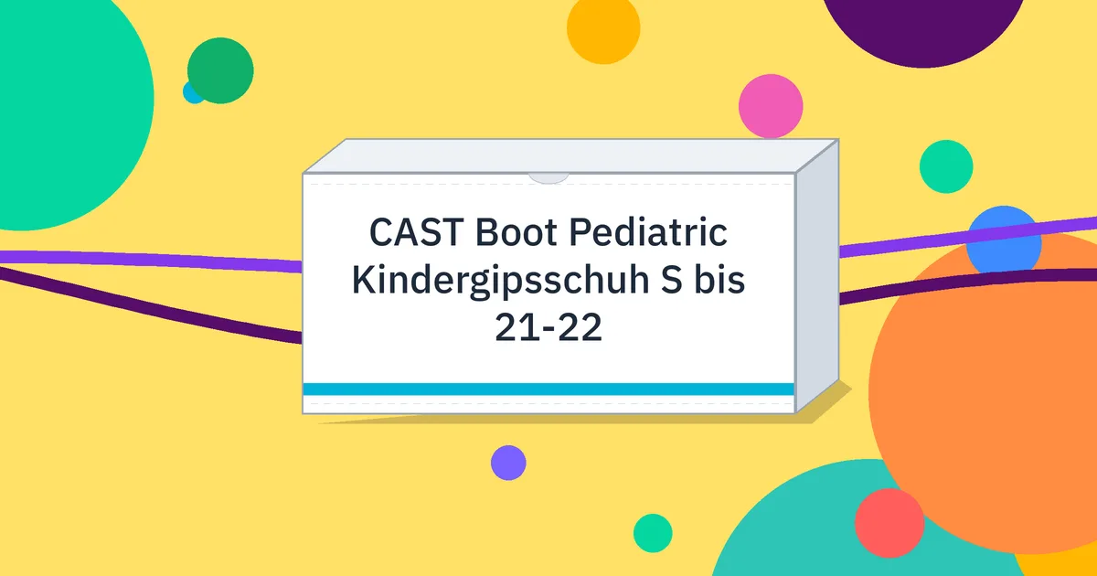 Symbolbild: Packung mit der Aufschrift CAST Boot Pediatric Kindergipsschuh S bis 21-22 (PZN 16630677) – Verfügbarkeit und Bezug in Apotheken in Frankfurt am Main