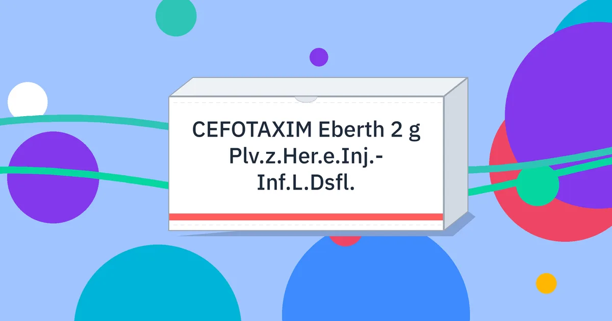 Symbolbild: Packung mit der Aufschrift CEFOTAXIM Eberth 2 g Plv.z.Her.e.Inj.-Inf.L.Dsfl. (PZN 18846909) – Verfügbarkeit und Bezug in Apotheken in Frankfurt am Main