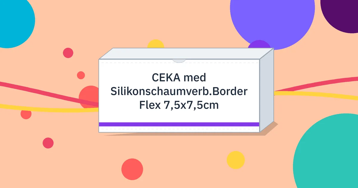 Symbolbild: Packung mit der Aufschrift CEKA med Silikonschaumverb.Border Flex 7,5x7,5cm (PZN 20386390) – Verfügbarkeit und Bezug in Apotheken in Frankfurt am Main