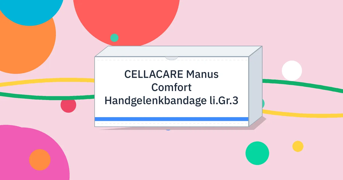 Symbolbild: Packung mit der Aufschrift CELLACARE Manus Comfort Handgelenkbandage li.Gr.3 (PZN 20550151) – Verfügbarkeit und Bezug in Apotheken in Frankfurt am Main
