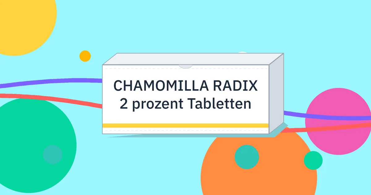 Symbolbild: Packung mit der Aufschrift CHAMOMILLA RADIX 2 prozent Tabletten (PZN 08524889) – Verfügbarkeit und Bezug in Apotheken in Frankfurt am Main