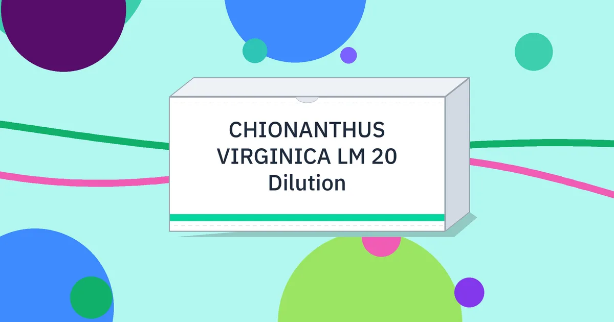 Symbolbild: Packung mit der Aufschrift CHIONANTHUS VIRGINICA LM 20 Dilution (PZN 13443265) – Verfügbarkeit und Bezug in Apotheken in Frankfurt am Main