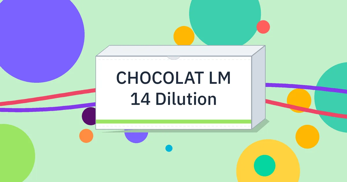 Symbolbild: Packung mit der Aufschrift CHOCOLAT LM 14 Dilution (PZN 12816913) – Verfügbarkeit und Bezug in Apotheken in Frankfurt am Main