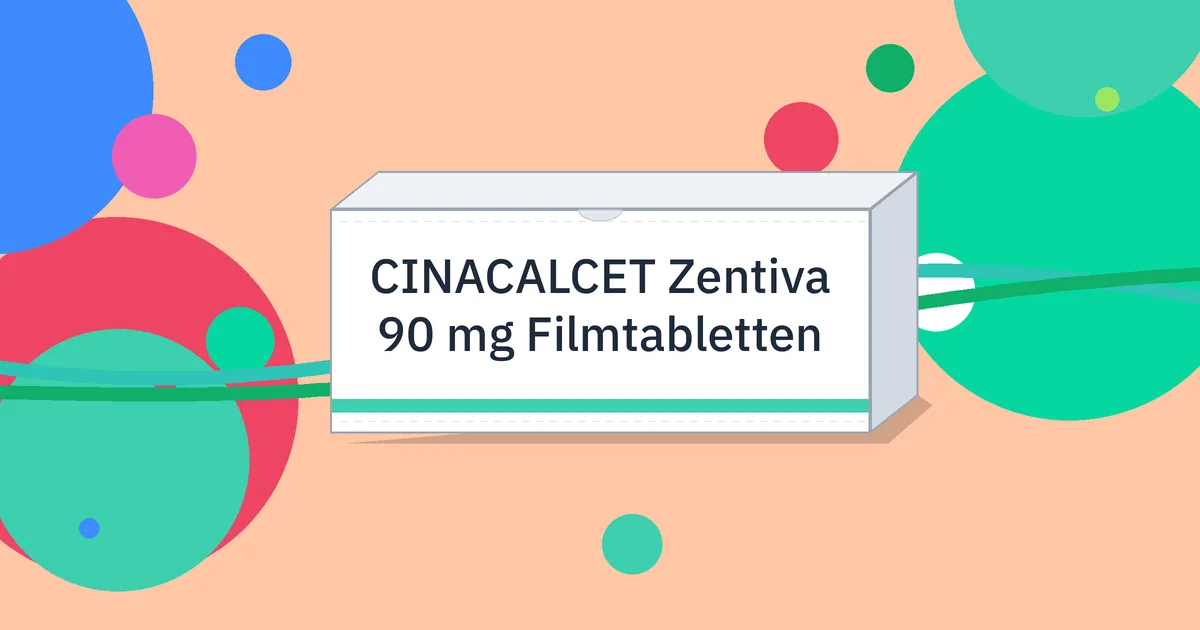 Symbolbild: Packung mit der Aufschrift CINACALCET Zentiva 90 mg Filmtabletten (PZN 15879736) – Verfügbarkeit und Bezug in Apotheken in Frankfurt am Main