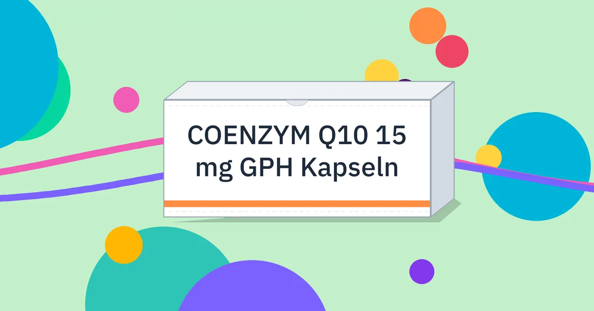 Symbolbild: Packung mit der Aufschrift COENZYM Q10 15 mg GPH Kapseln (PZN 06832612) – Verfügbarkeit und Bezug in Apotheken in Frankfurt am Main