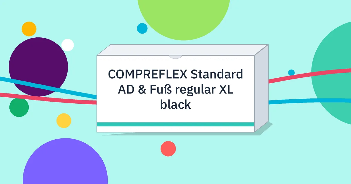 Symbolbild: Packung mit der Aufschrift COMPREFLEX Standard AD & Fuß regular XL black (PZN 19534371) – Verfügbarkeit und Bezug in Apotheken in Frankfurt am Main