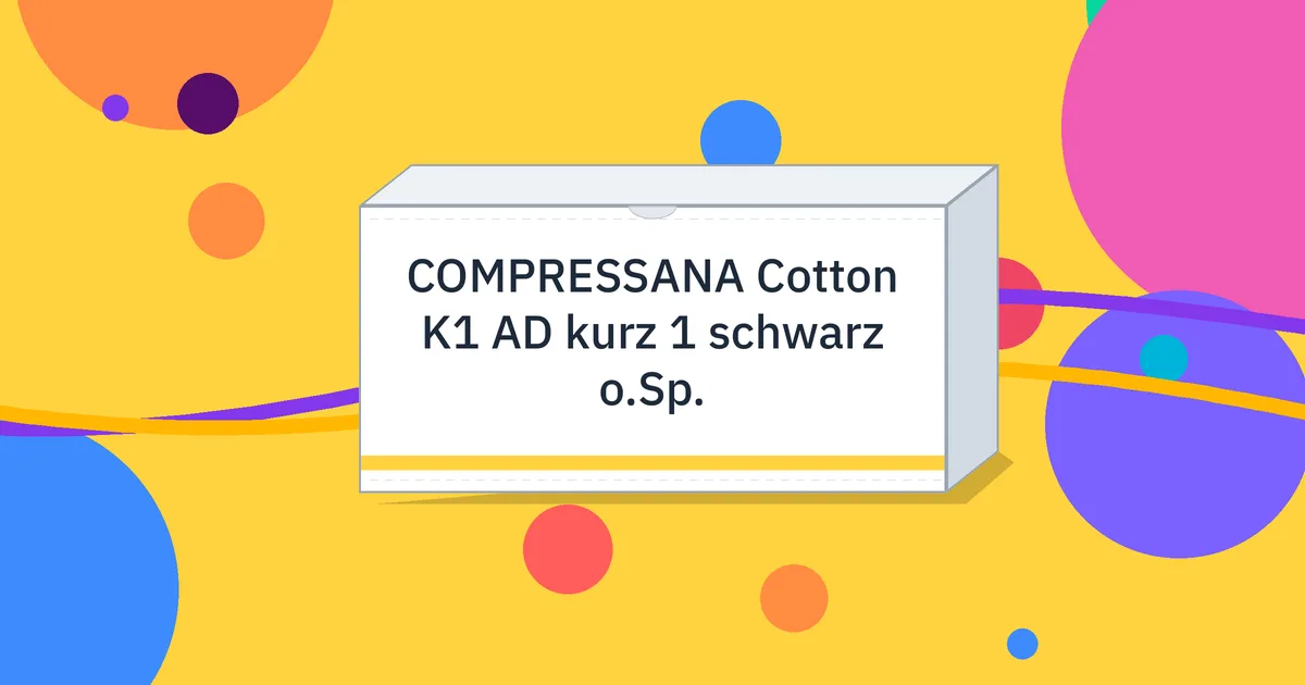Symbolbild: Packung mit der Aufschrift COMPRESSANA Cotton K1 AD kurz 1 schwarz o.Sp. (PZN 10215629) – Verfügbarkeit und Bezug in Apotheken in Frankfurt am Main