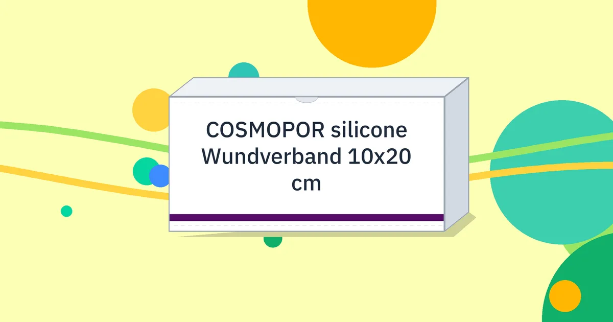 Symbolbild: Packung mit der Aufschrift COSMOPOR silicone Wundverband 10x20 cm (PZN 19223004) – Verfügbarkeit und Bezug in Apotheken in Frankfurt am Main