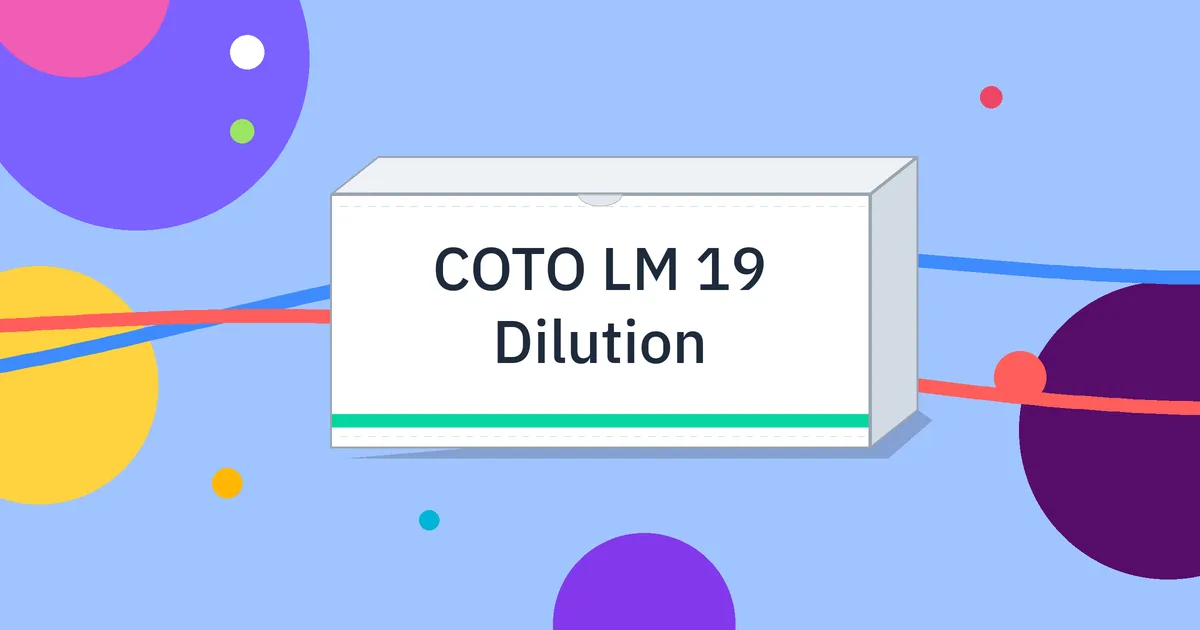 Symbolbild: Packung mit der Aufschrift COTO LM 19 Dilution (PZN 13455469) – Verfügbarkeit und Bezug in Apotheken in Frankfurt am Main