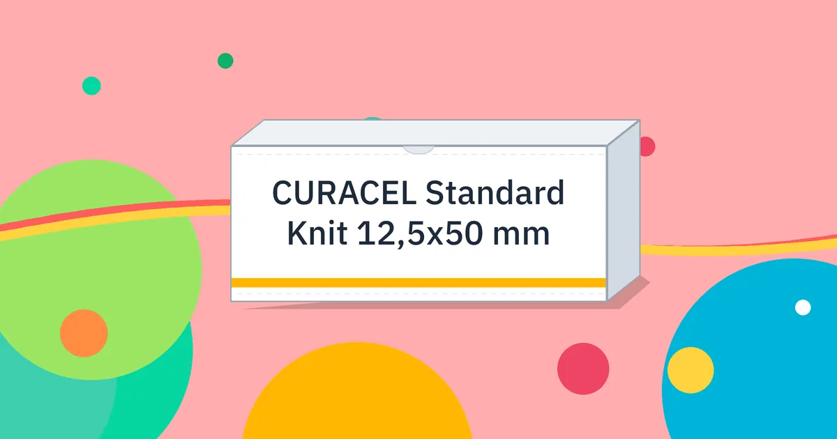 Symbolbild: Packung mit der Aufschrift CURACEL Standard Knit 12,5x50 mm (PZN 16210892) – Verfügbarkeit und Bezug in Apotheken in Frankfurt am Main
